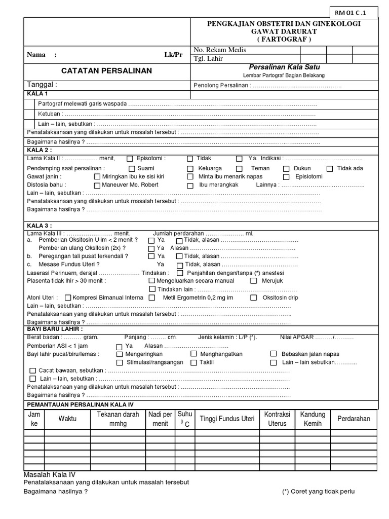 Partograf Bagian Belakang | PDF