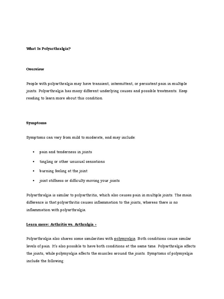 What is Polyarthralgia? Causes, Symptoms, Diagnosis and Treatment | PDF ...