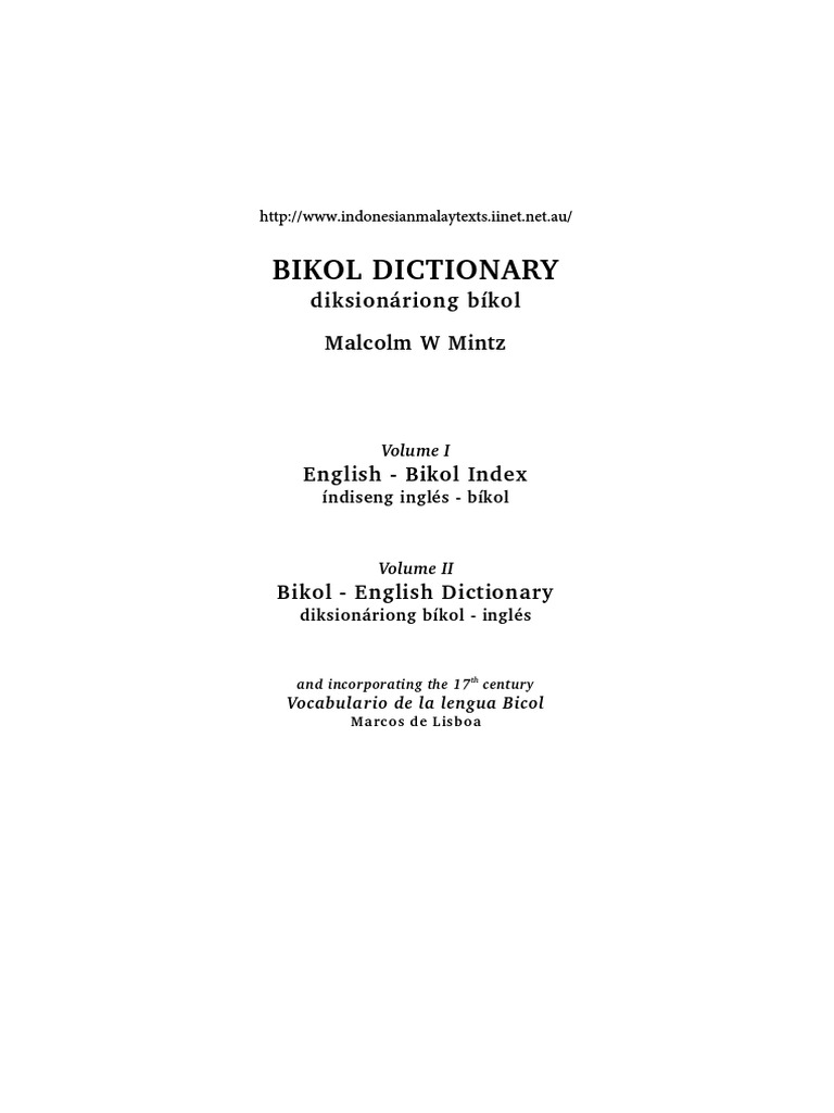 Bikol Dictionary: Diksionáriong Bíkol Malcolm W Mintz | PDF | Verb ...