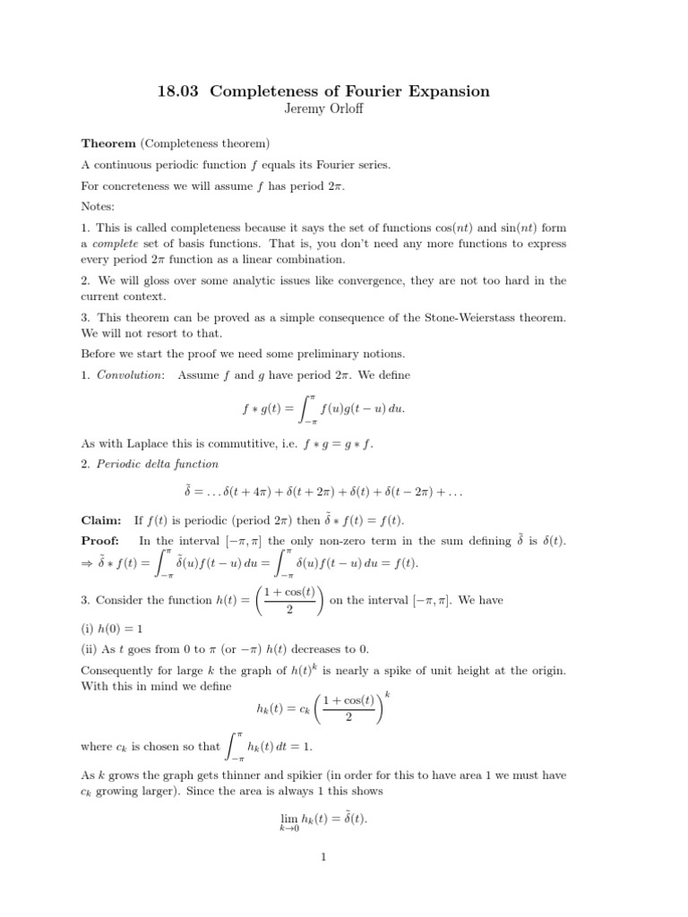 Completeness of Fourier Series: Proof of the Completeness Theorem for ...