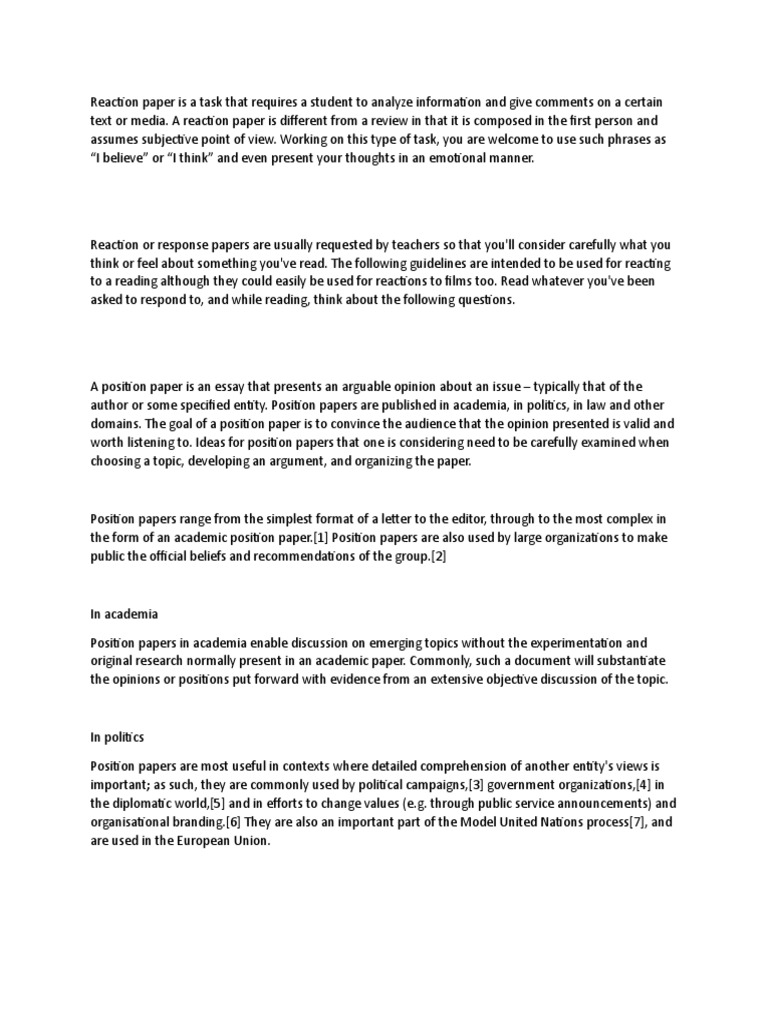 Understanding Reaction and Position Papers | PDF | Cognition ...