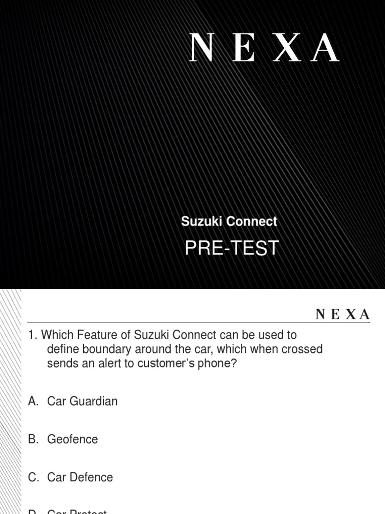 Suzuki Connect Features Pre-Test | PDF | Car | Transportation Engineering