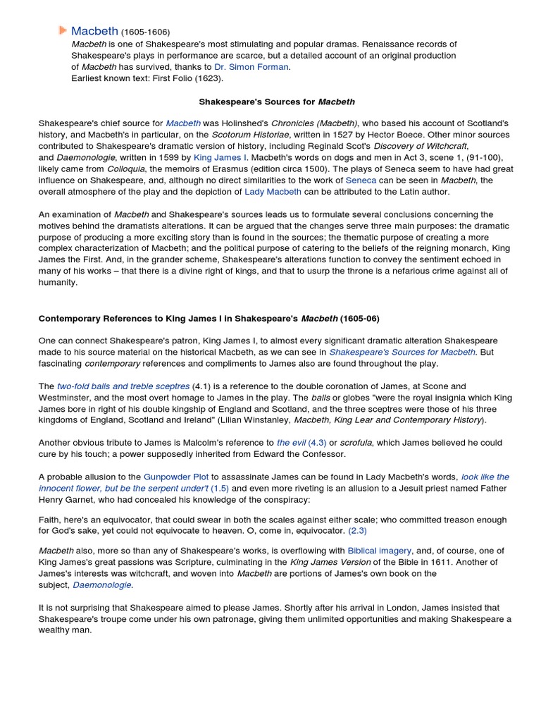 Shakespeare's Macbeth Sources Reveal Political Motivations | PDF ...