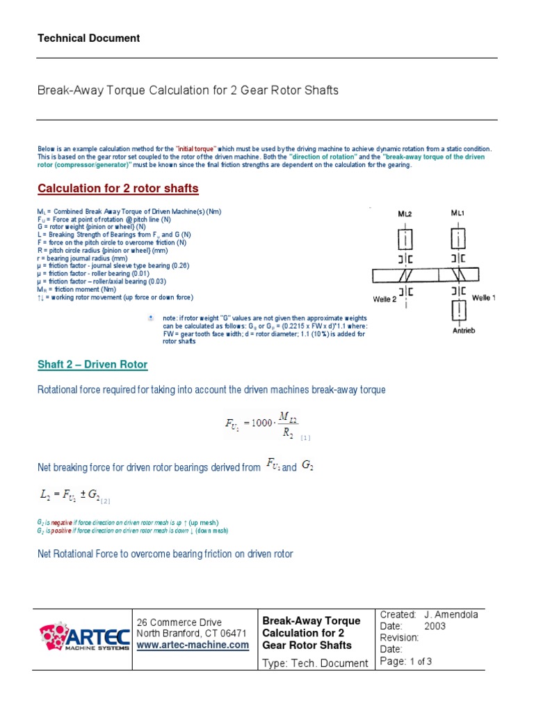 Break Away Torque For 2 Rotor Gear Shafts | PDF | Gear | Bearing ...