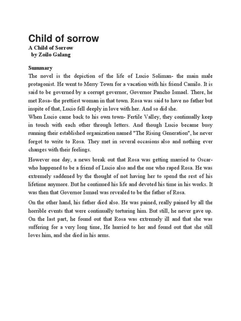 A Child of Sorrow by Zoilo Galang | PDF