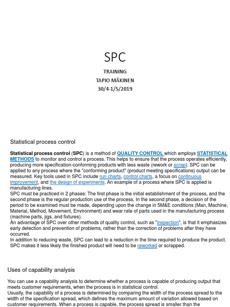 SPC Training Statistical Process Control | PDF | Evaluation Methods ...