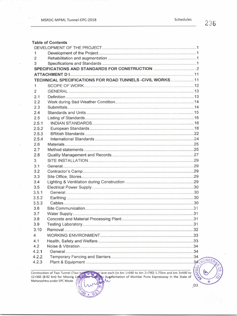 MSRDC-MPML Tunnel-EPC-2018 Schedules | PDF | Road Surface | Concrete