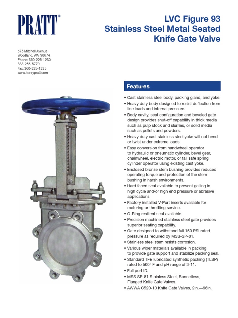 Knife Gate Valve LVC Figure 93 Stainless Steel Metal Seated - (PRATT ...