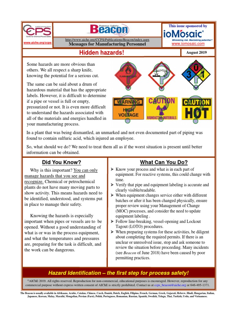 Hidden Hazards!: Messages For Manufacturing Personnel | PDF | Hazards ...