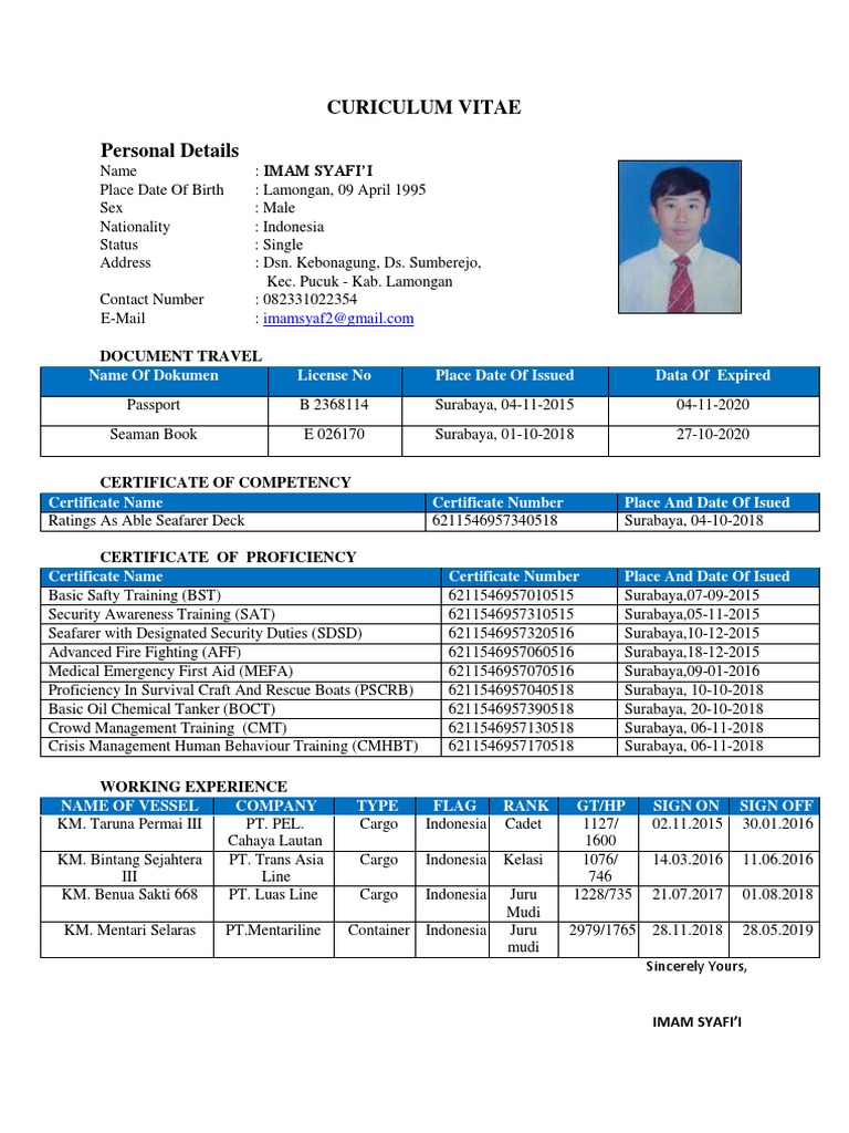 CV Imam | Download Free PDF | Sailor | Merchant Navy