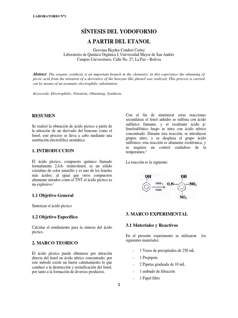 Sintesis Del Yodoformo A Partir Del Etanol | PDF | Sustancias químicas ...