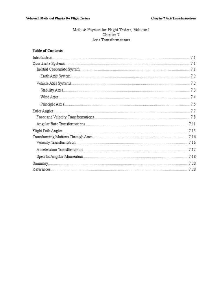 Math & Physics For Flight Testers, Volume I Axis Transformations | PDF ...