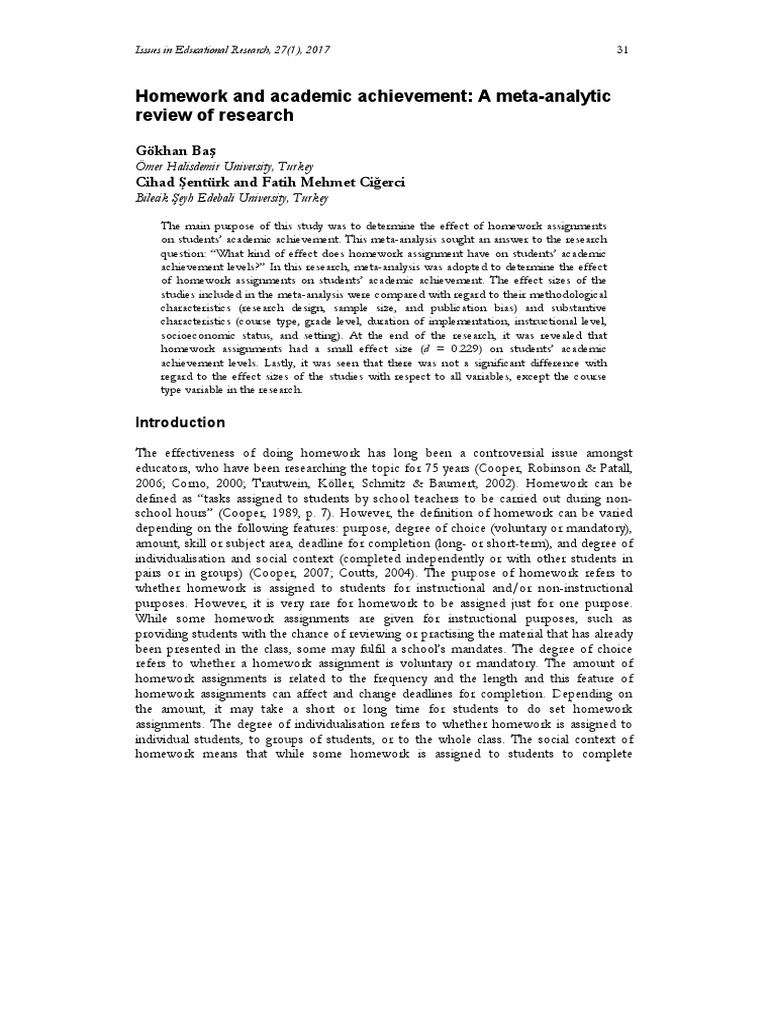 Effectiveness of Homework | PDF | Effect Size | Confidence Interval