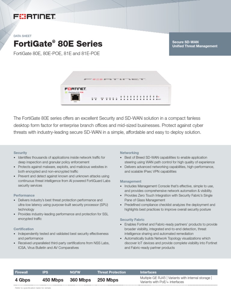 FortiGate 80E Series (Entry Level) | Download Free PDF | Computer Network | Cloud Computing