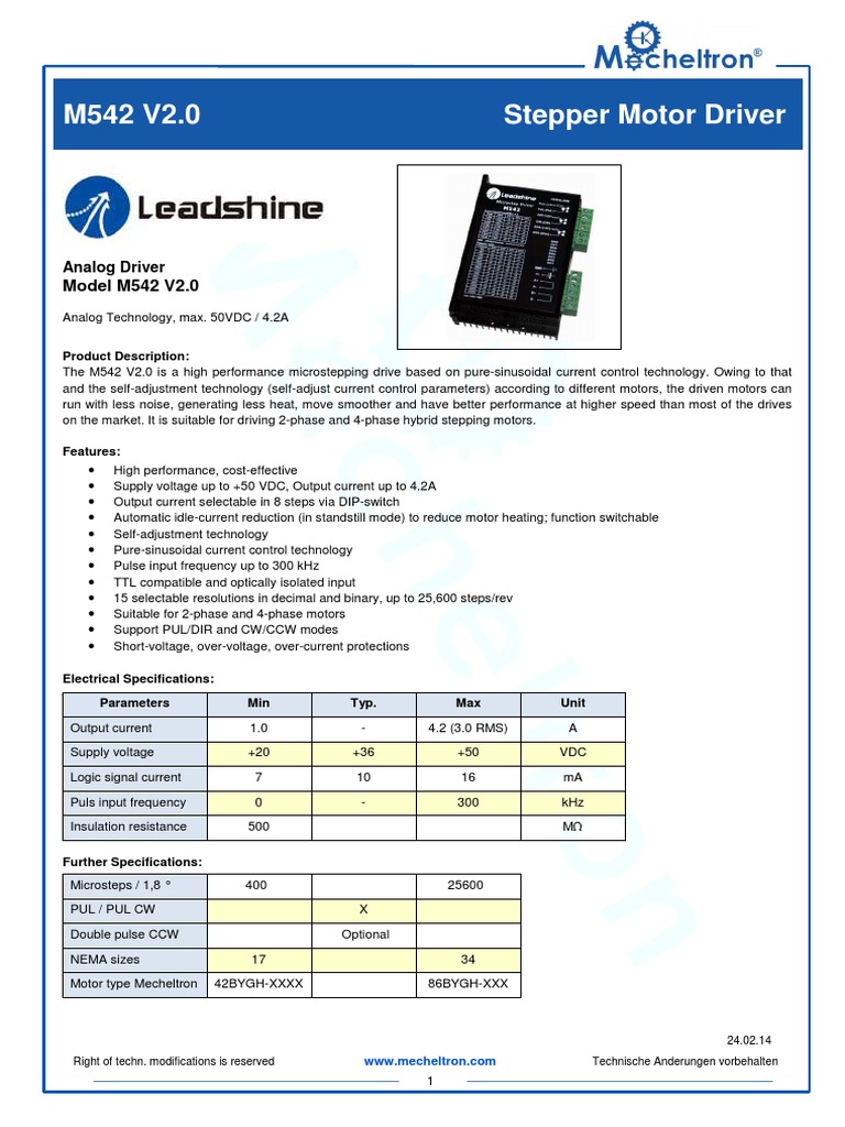 M542 V2.0 Stepper Motor Driver | PDF | Electric Motor | Electrical ...