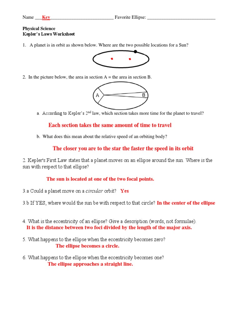 Kepler's Laws Worksheet and Answers | PDF