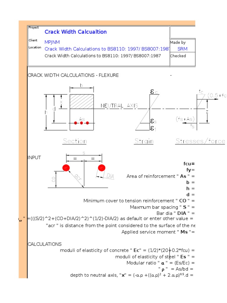 Crack Width Calculation Excel Sheet | PDF | Young's Modulus | Civil Engineering