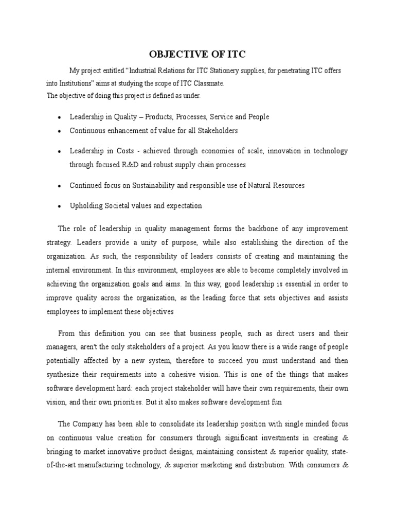 Objective of Itc | PDF | Leadership | Strategic Management