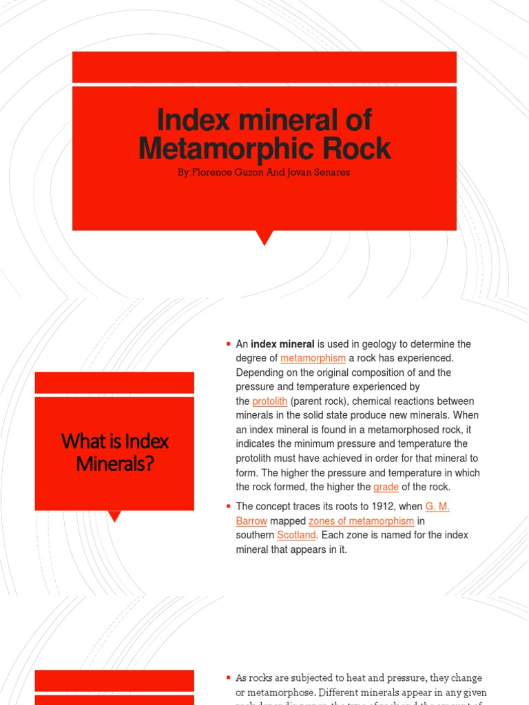 Index Mineral of Metamorphic Rock: By:Florence Guzon and Jovan Senares ...