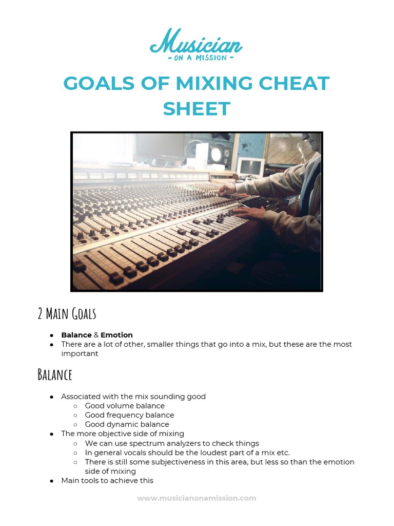 Goals of Mixing Cheat Sheet 1 | PDF | Equalization (Audio) | Signal Processing