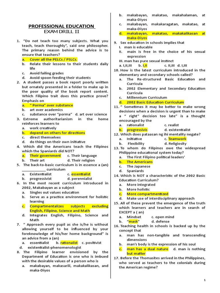 Professional Education: Exam Drill Ii | PDF | Teachers | Test (Assessment)