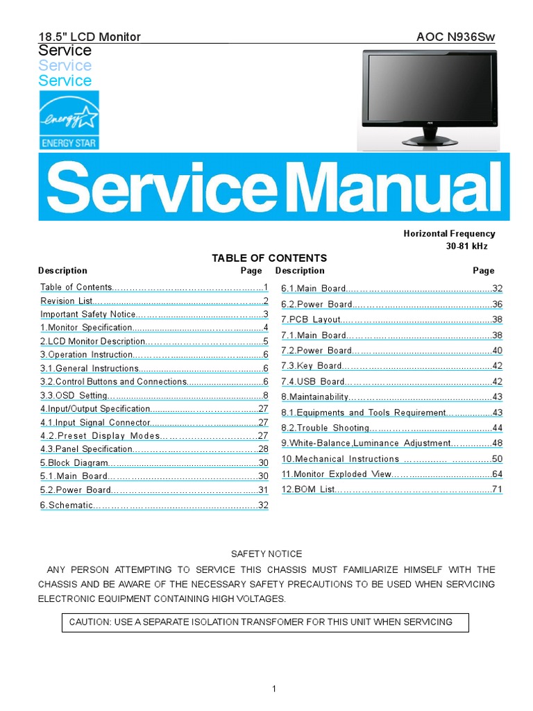 Aoc Schematic Diagram Monitor | PDF | Computer Monitor | Display Resolution