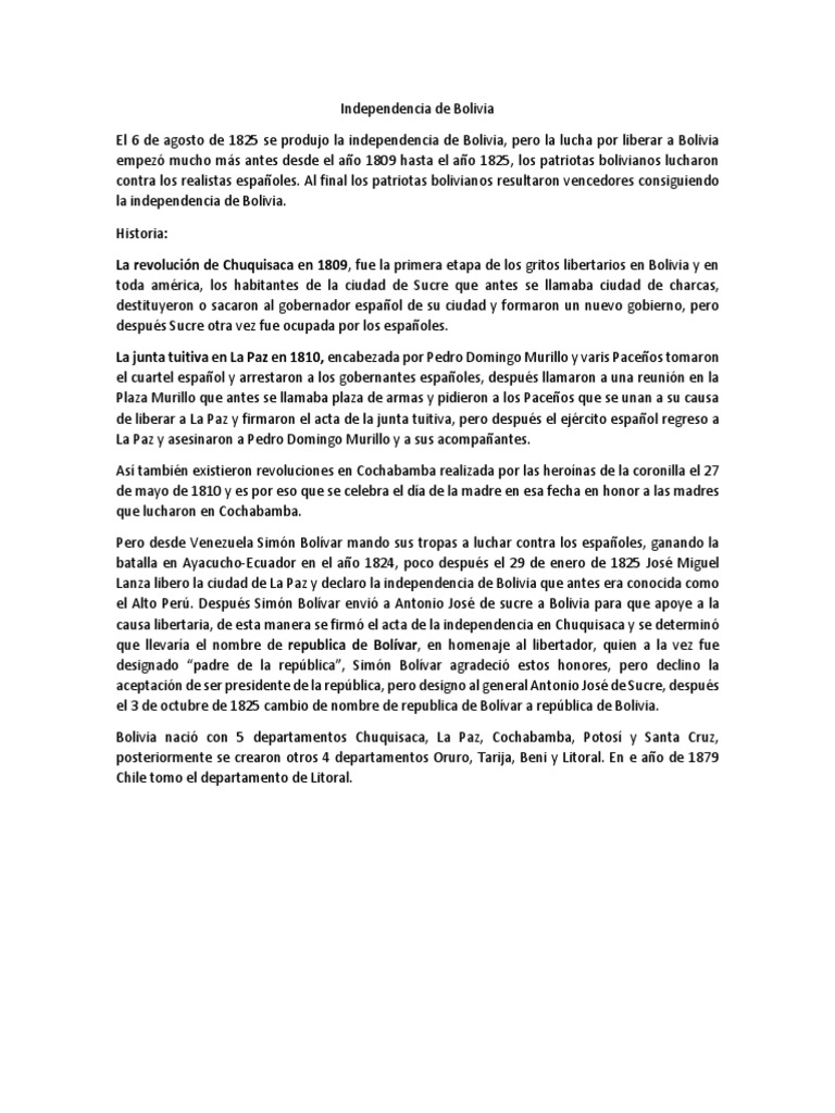 Independencia de Bolivia | PDF | Bolivia | América del Sur