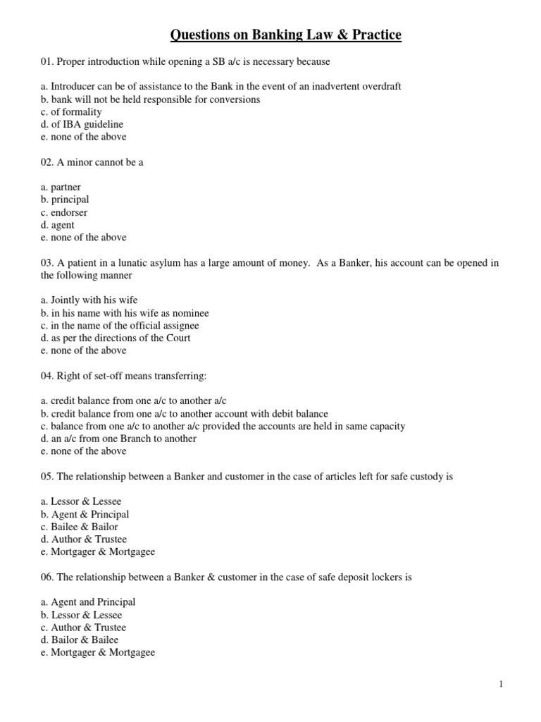 Questions On Banking Law & Practice | PDF | Guarantee | Negotiable Instrument