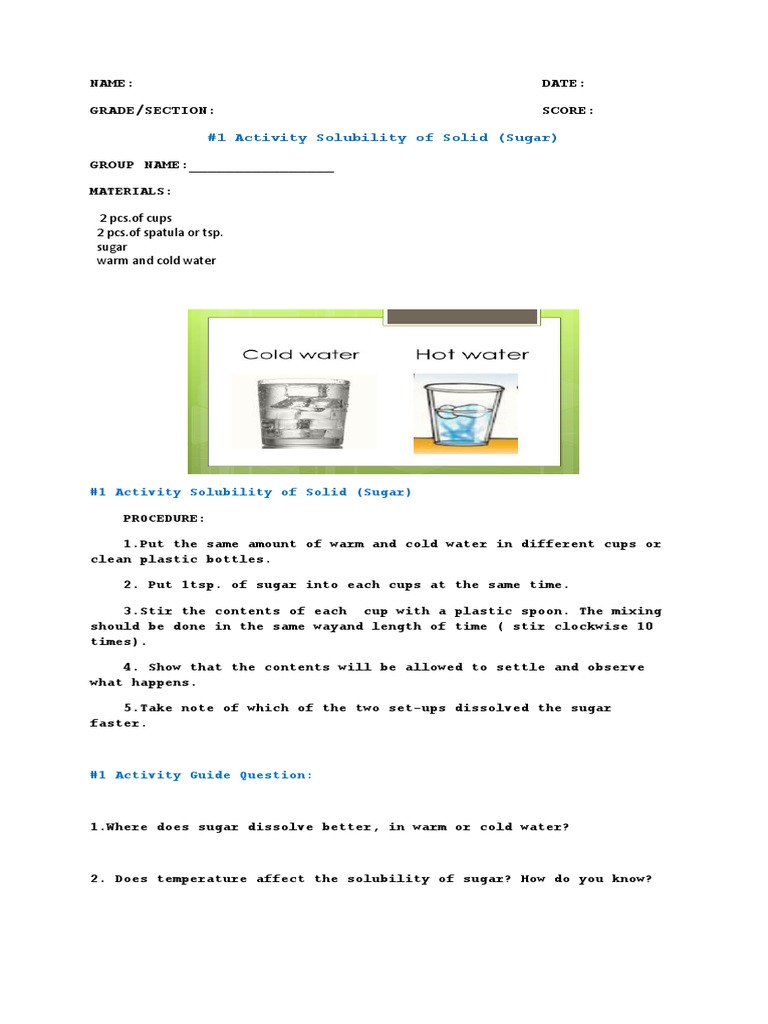 Solubility Activity | PDF | Solubility | Solution