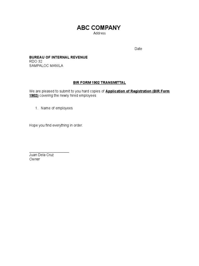 BIR Form 1902 Transmittal for New Hires | PDF