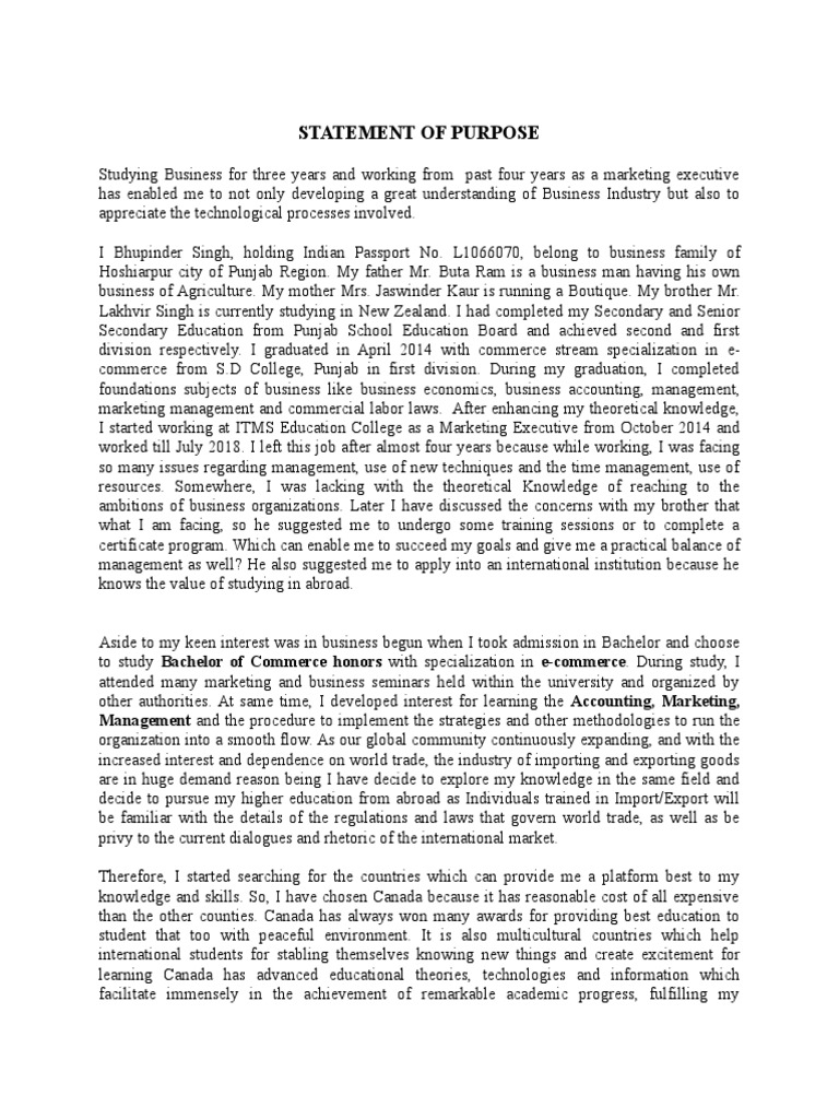 Statement of Purpose: Management and The Procedure To Implement The ...