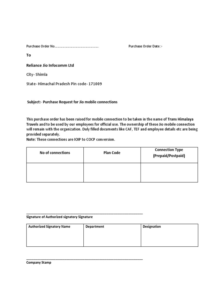 Draft Purchase Order On Company Letter Head | PDF