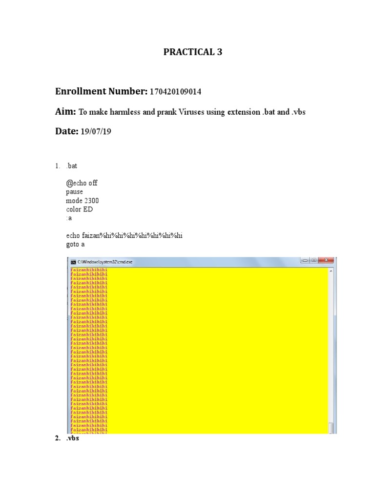 Practical 3: 170420109014 To Make Harmless and Prank Viruses Using ...
