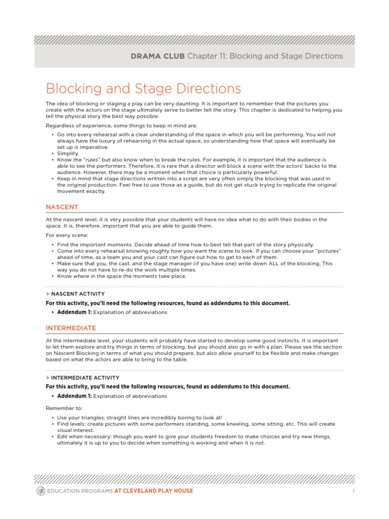 CH 11 Blocking Stage Directions | PDF | Actor | Space