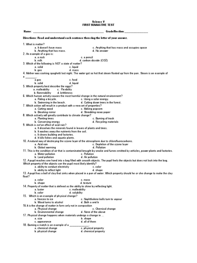 Science Grade 5 Examination | PDF | Reuse | Recycling