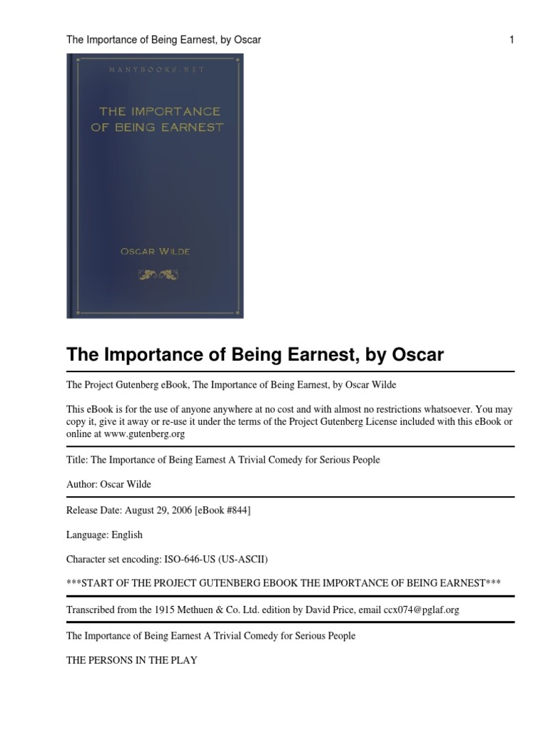The Importance of Being Earnest, by Oscar 1 | PDF | The Importance Of ...
