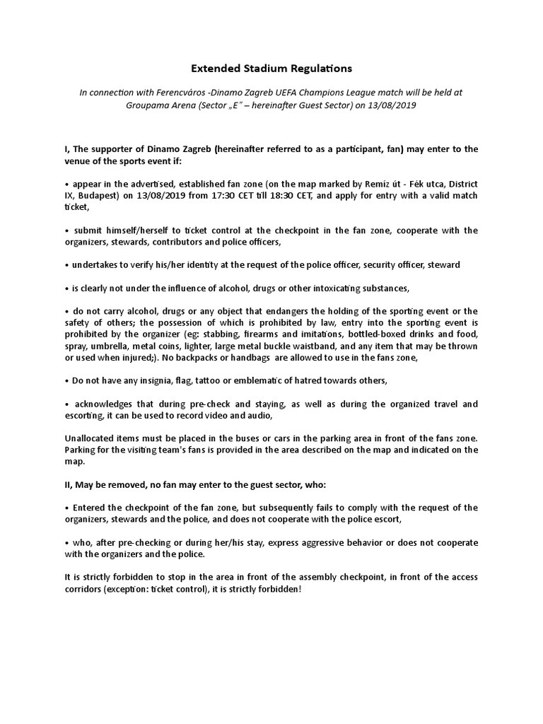 Dinamo Zagreb Match Entry Regulations | PDF | Government | Violence