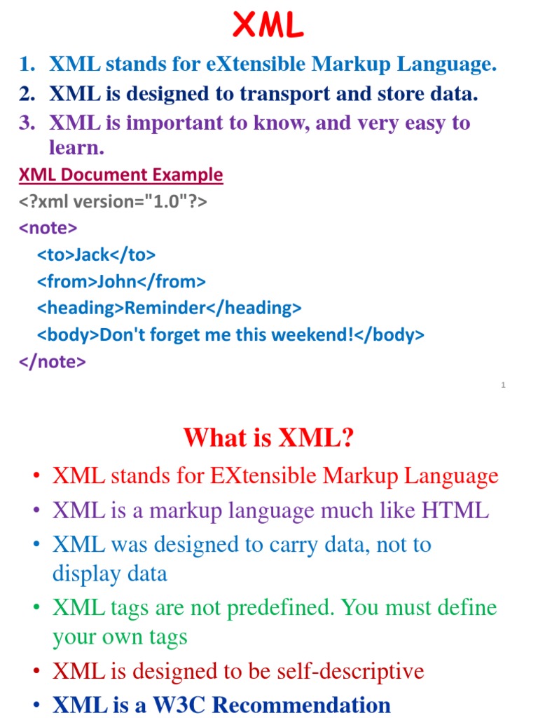 XML Stands For Extensible Markup Language.: 2. XML Is Designed To Transport and Store Data | PDF ...