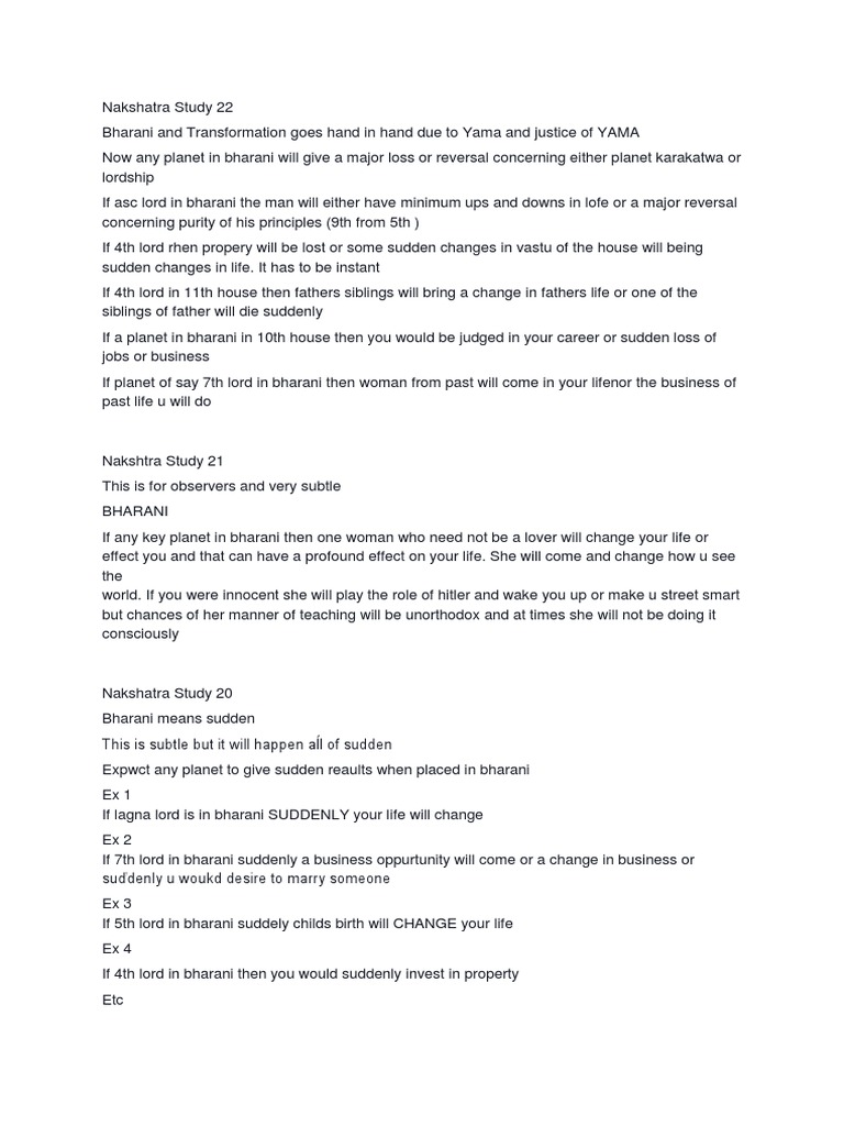 Bharani Nakhstara (Predictions) | PDF