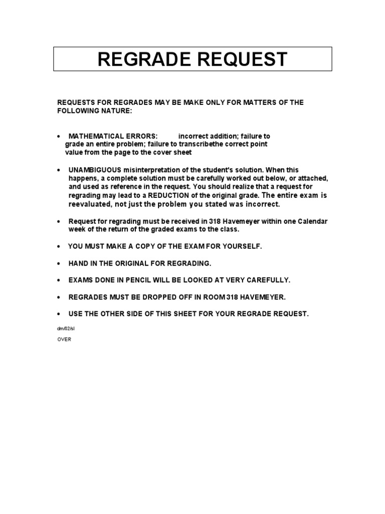 Request Regrade Exam Grade | PDF