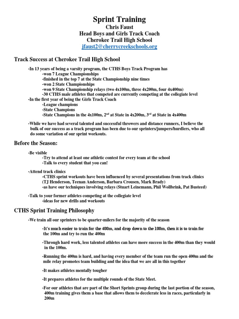 CTHS Sprint Training Program Overview | PDF | Track And Field | Sport ...