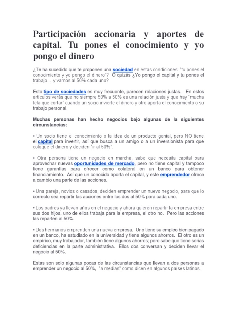 Participación Accionaria y Aportes de Capital | PDF | Compartir ... Participación Accionaria y Aportes de Capital | PDF | Compartir ...