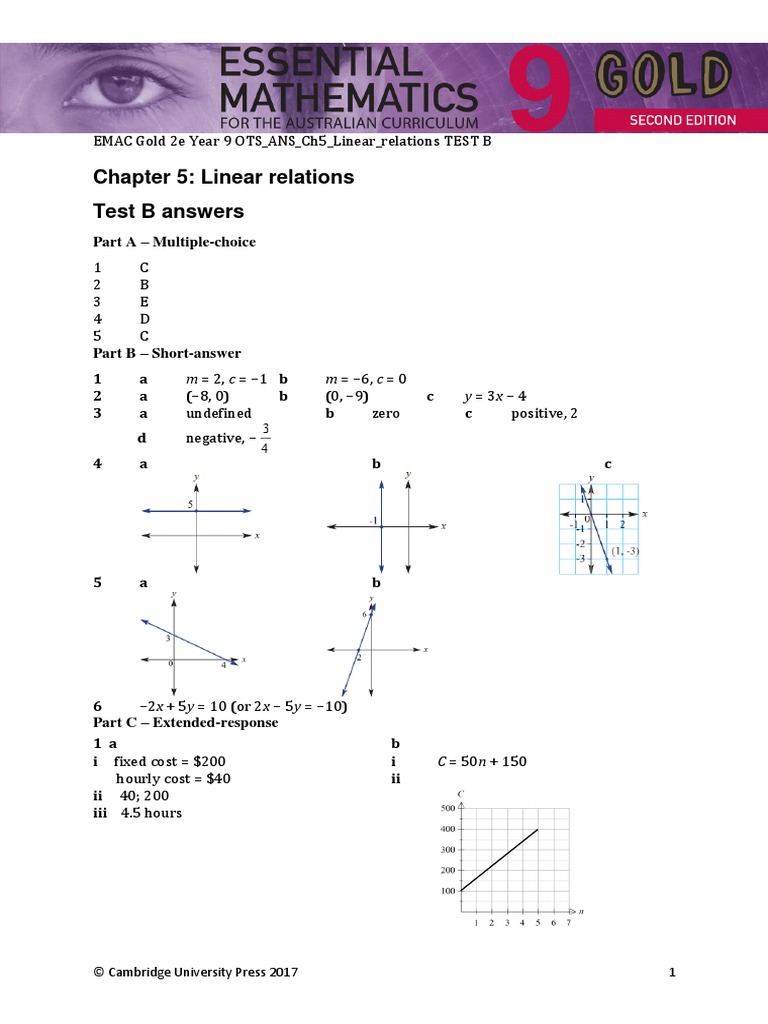 Chapter 5: Linear Relations Test B Answers | PDF | Tests ...