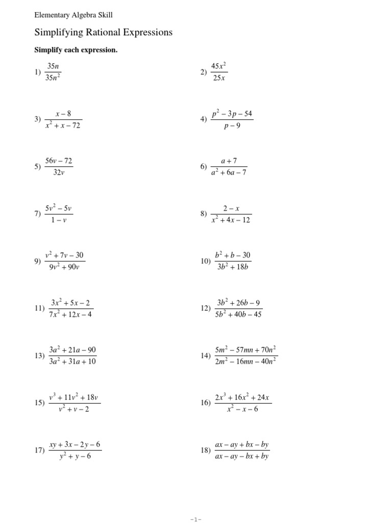 Simplify Rational Expressions | PDF | Algebra | Teaching Mathematics