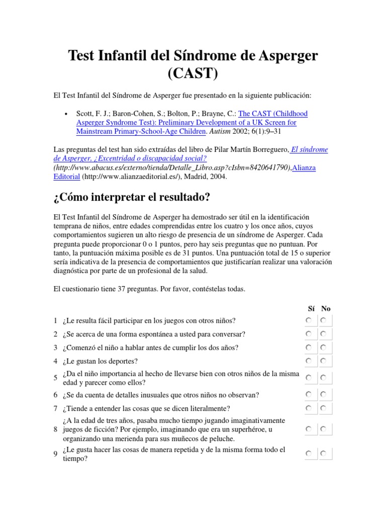 Test Sindrome de Asperger | PDF | Síndrome de Asperger | Sicología