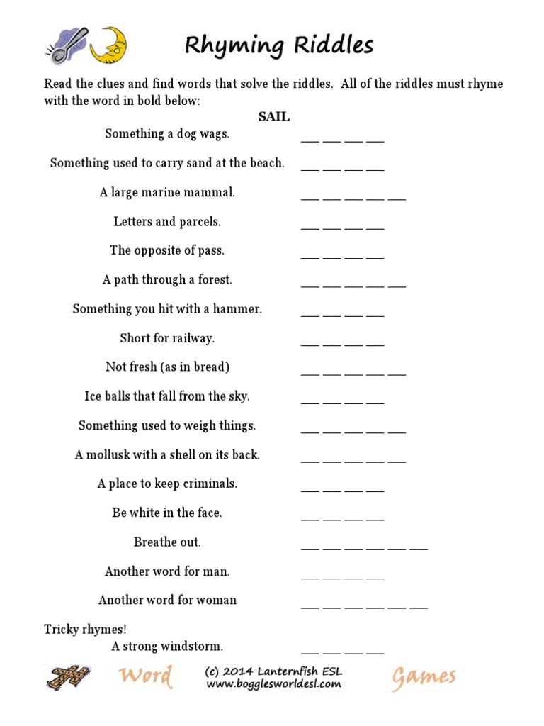 Rhyming Riddles with SAIL Word Clues | PDF