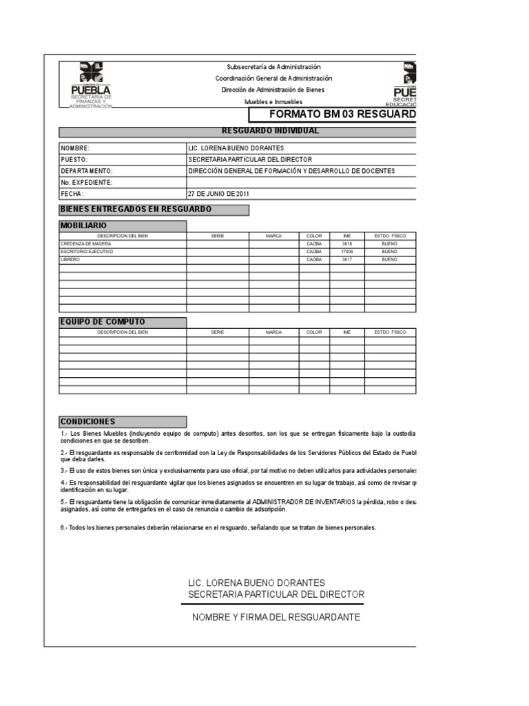 Formato de Resguardo de Bienes Muebles | PDF | Business