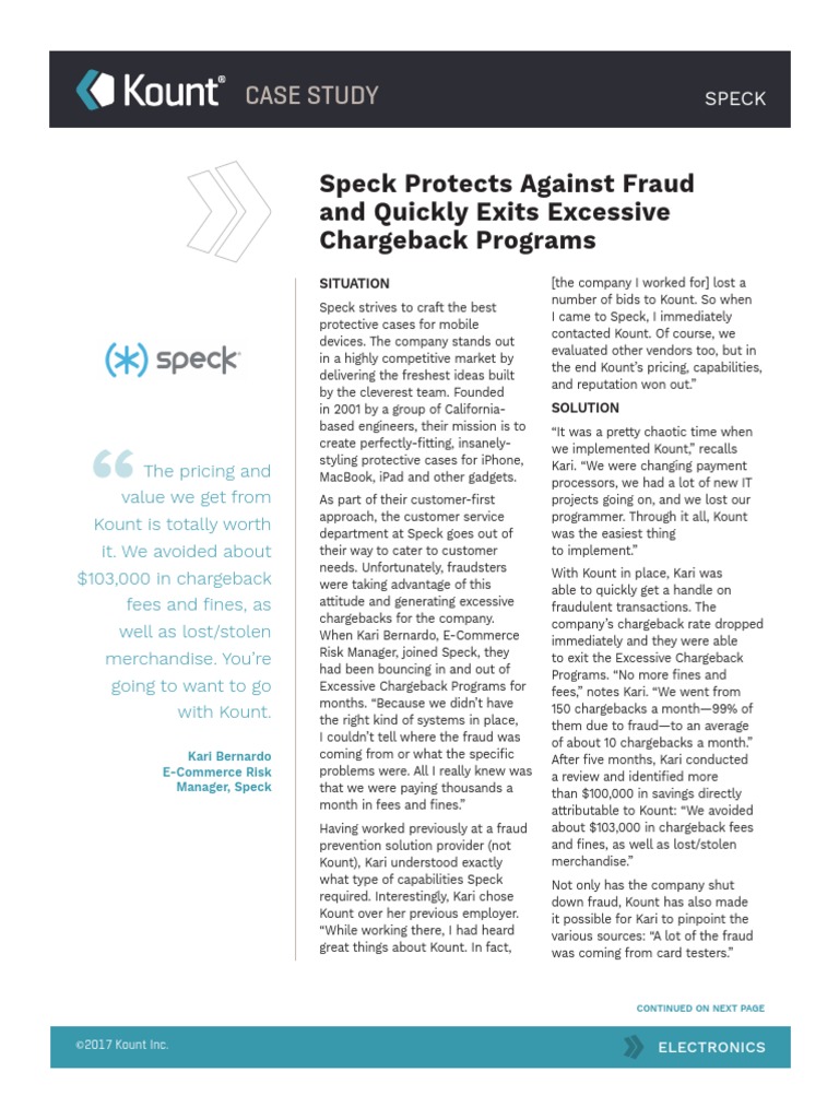 Case Study: Speck Protects Against Fraud and Quickly Exits Excessive Chargeback Programs | PDF ...
