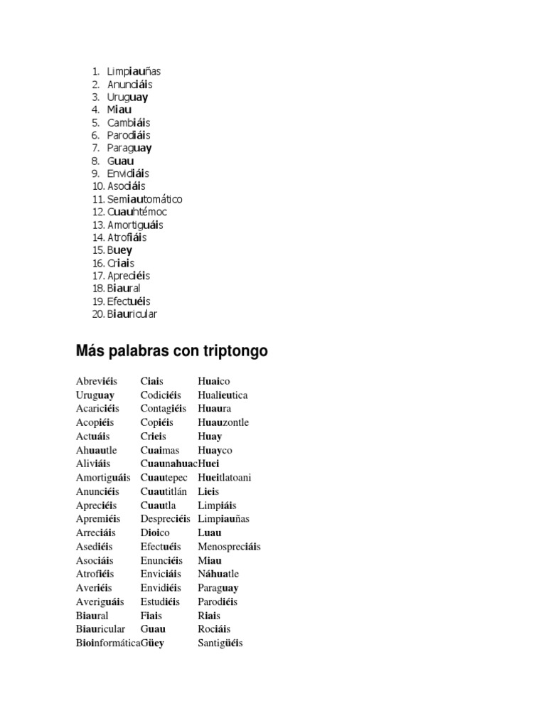 Los Triptongos | Descargar gratis PDF | Fonología | Comunicación oral