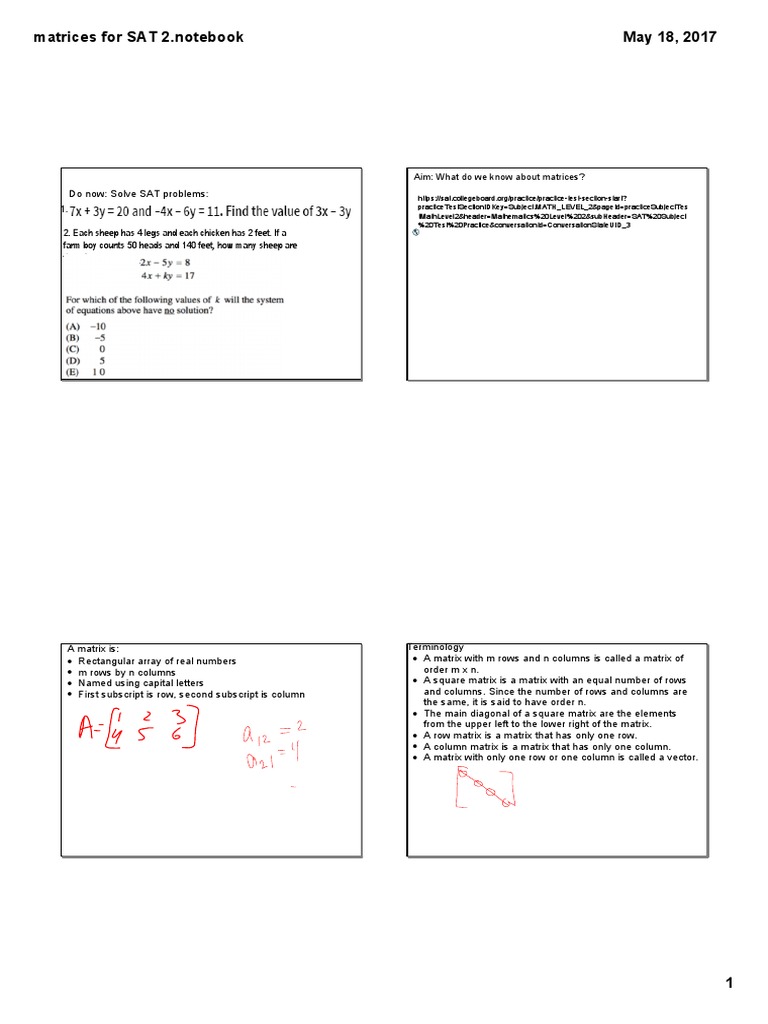 SAT 2 matrices guide | PDF | Determinant | Matrix (Mathematics)